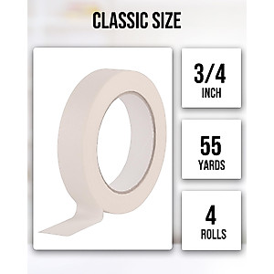 Lichamp Masking Tape 3/4 inch, 4 Pack General Purpose Masking Tape Beige, White Masking Paper for Painting, Arts, Crafts, 3/4 inch x 55 Yards x 4 Rolls (220 Total Yards)