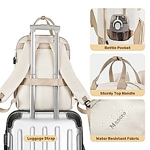 Mancro Breast Pump Bag Backpack with Insulated Pockets, Pumping Bag for Working Mom, Breast Pump Travel Bag fits for Spectra S1, S2, Medela, Large Diaper Bag Backpack with USB Charging Port, Beige
