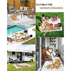 Teamery Outdoor Rug Fall Thanksgiving Maple Leaves Sunflowers Area Rug, Easy Cleaning Waterproof Outdoor Plastic Straw Rug for Patio Decor Backyard Deck Picnic Camping Living Room, 5x8 Feet