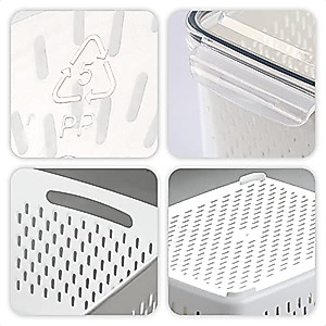 COCOYA 5-Pack Large Fruit Containers for Fridge, Leakproof Produce Storage Keeper with Removable Colander Food Grade BPA FREE Keep Vegetables Berry Veggies Lettuce Apple Banana Meat Food Fresh Longer