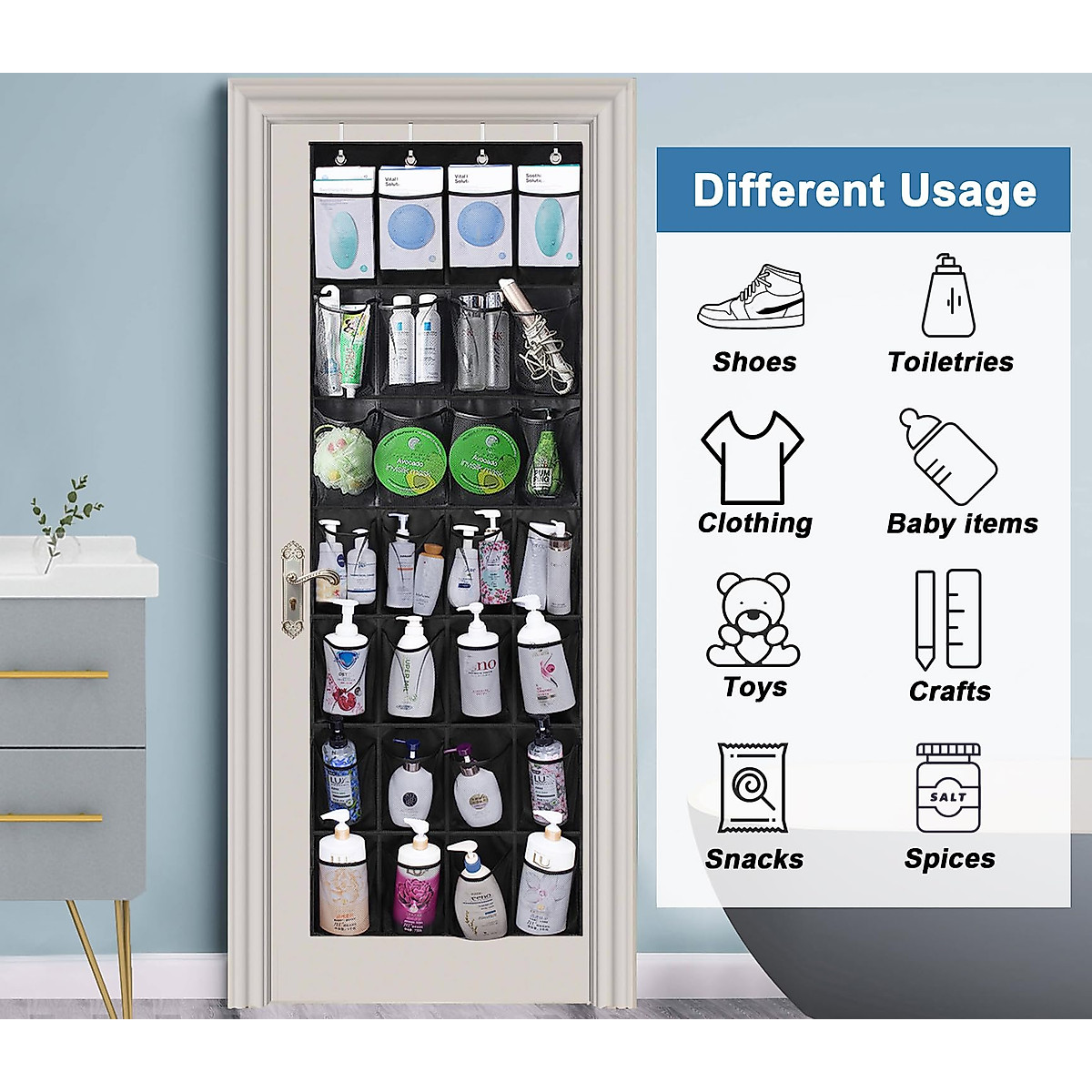 MISSLO 28 Large Pockets Hanging Shoe Organizer Over The Door Shoe Rack for Closet Door Storage Mesh Shoe Holder Hanger for Men, Black