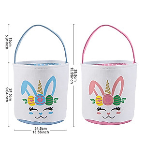 SHOKUTO Easter Bunny Basket Bags, 2Pcs - Polyester, Cotton, Multicolor, Round, 9"x 9"x 10"