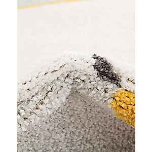 Unique Loom Whimsy Kids Collection Area Rug - Smiling Sunshine (Round 7' 10" x 7' 10", Gray/ Yellow)