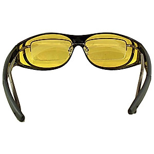 Ideal Eyewear Night Driving Wear Over Glasses Yellow Lens Fit Over Glasses (Black Frame with case, Large)