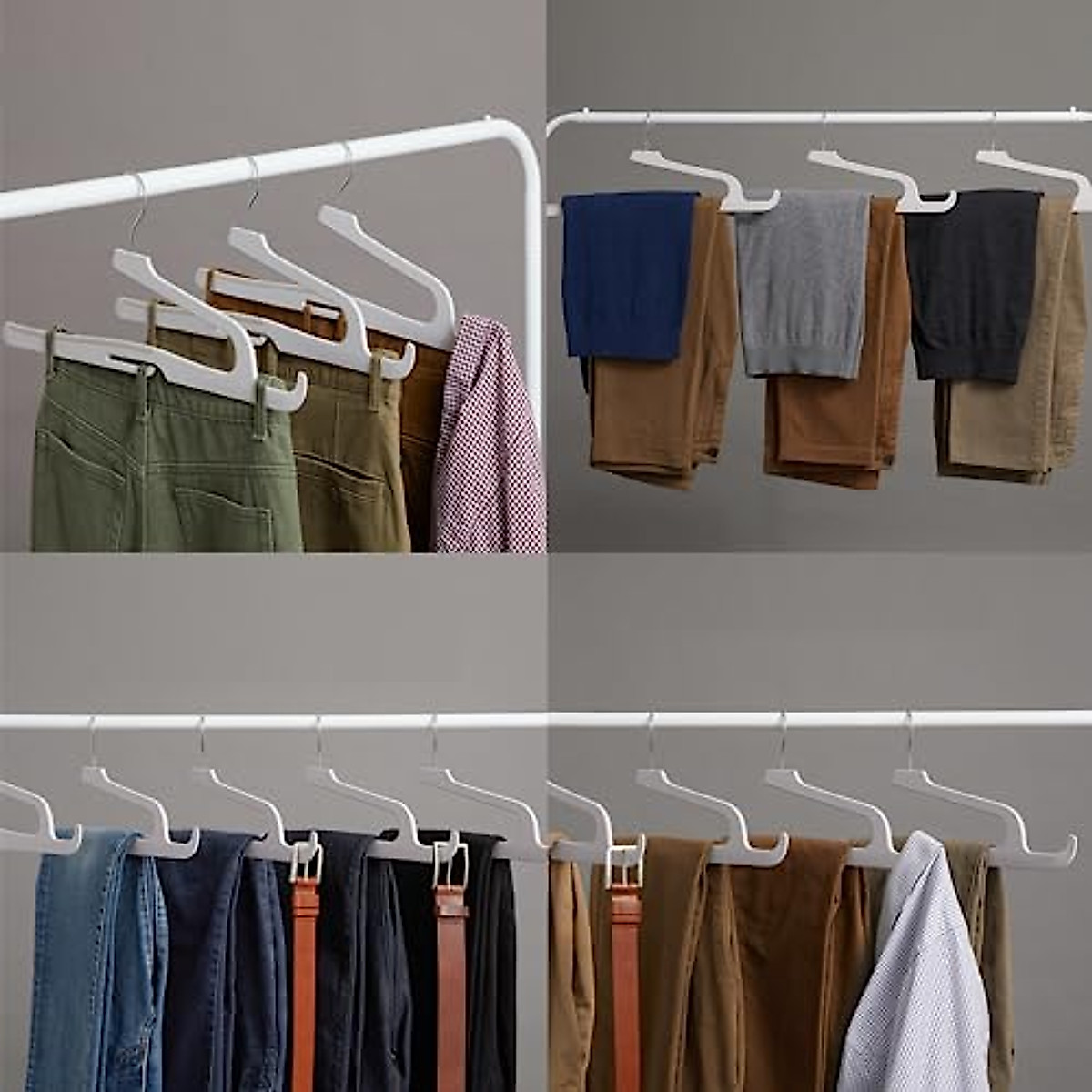 Hurdle Pants Hangers, International Design Patented, Slim, Velvet, Organizes in 1 Second, Space-Saving, Heavy-Duty, Non-Slip, Multi-Functional Hooks, Clothes Hangers, Belt, Shirt, Gray – Pack of 40