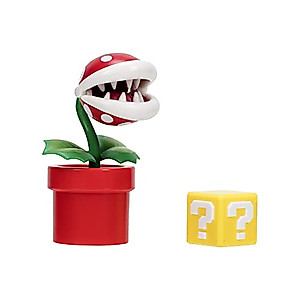 Super Mario Nintendo 4-Inch Piranha Plant Poseable Figure with Question Block Accessory. Ages 3+ (Officially Licensed)
