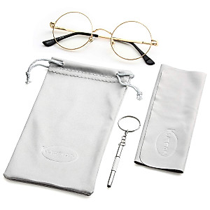 Kursan Small Round Clear Lens Glasses Non Prescription Circle Metal Frame Eyewear (Gold)