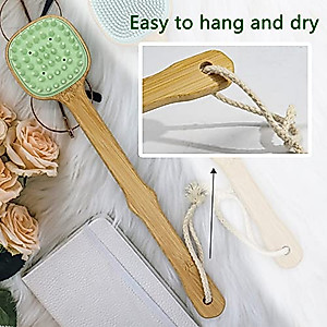 Back Scrubber for Shower with 2 in 1 Bath and Shampoo Brush, Bath Brush Dual-Sided Long Handle Back Scrubber Body Exfoliator for Wet or Dry Brushing (Green)