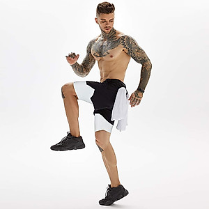 OEBLD Mens Athletic Shorts 2-in-1 Gym Workout Running 7'' Shorts with Towel Loop Black