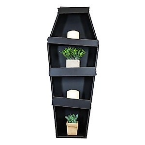 Ebros Gothic Graveyard Creepy Oddity Light Duty Black Coffin Casket Cabinet Shelving Display Wall Hanging Floating MDF Wood Shelf with 4 Tiers 30" Tall 12.5" Wide