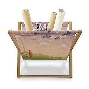 Lunarable Birds Magazine and Book Holder, Cat Looking to Birds Sitting on Electric Wires Fandom Community Art Print Home, Floor Rack Organizer for Office Home and School, 22"x19", Multicolor