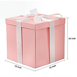 RUSPEPA Medium Birthday Gift Box with Lids, Ribbon and Tissue Paper, Collapsible Gift Box - 1 Pcs, 10x10x10 Inches, Pink