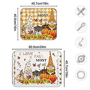 Kcldeci Autumn Fall Gnome Dish Drying Mat Kitchen Drying Pad Sunflower Pumpkin Dish Draining Mat Dish Rack Drainer Pad 18 x 24