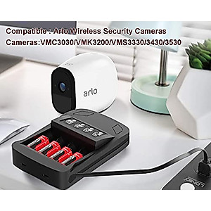 123A 3V Lithium Battery for Arlo, 8 Pack Battery Charger with 3.7V 800mAh Rechargeable Batteries for Arlo Cameras VMC3030 VMK3200 VMS3330 3430 3530 and Flashlight Microphone