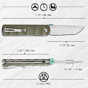 KANSEPT BTF Pocket Folding Knives for Men EDC Camping Knife 3.24'' Blackwashed CPM S35VN Blade with Green G10 Handle K1064A1