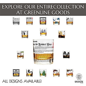 Greenline Goods Whiskey Glasses - Alice in Wonderland (Set of 2) | Literature Rocks Glass with Lewis Carroll Book Images & Writing