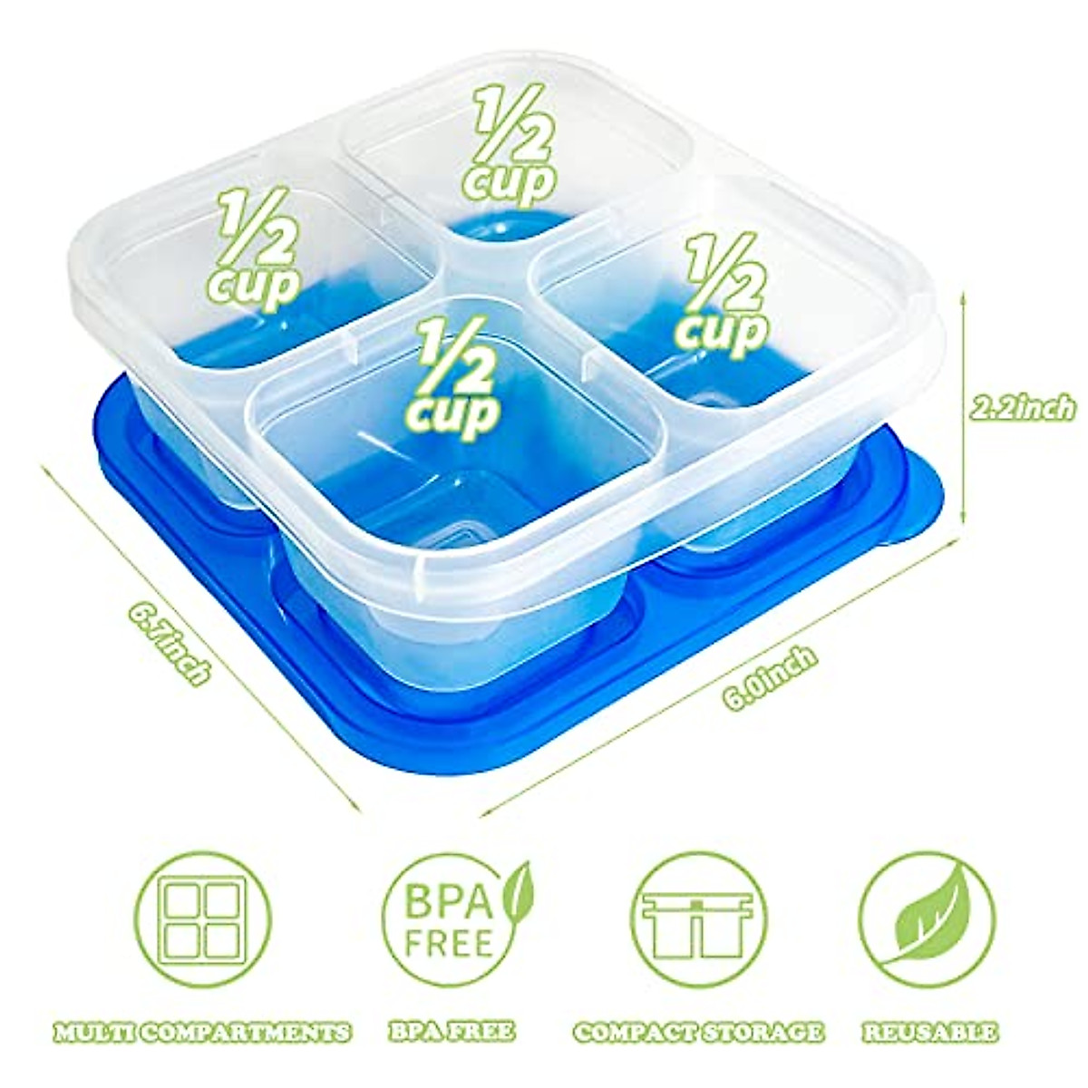WHSNDL 4-Compartment Bento Snack Boxes Reusable Meal Prep Containers BPA-Free Food Containers for Kids, Boys & Girls After Meal Snack Containers Suitable for school, travel, picnic(5 Pack)