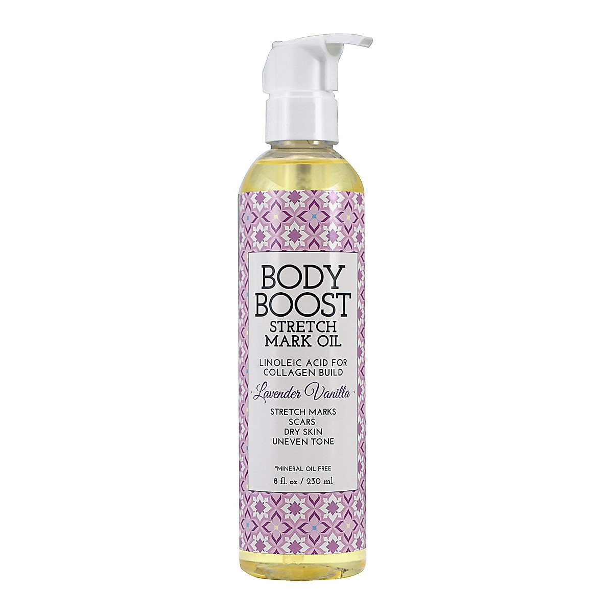 Body Boost Lavender Stretch Mark Oil 8oz- Repair Stretch Marks and Scars- Pregnancy and Nursing Safe- Vegan