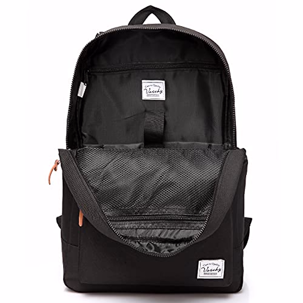 VASCHY School backpack, Lightweight Casual Classic Water-resistant School Rucksack Travel Backpack 15 inch Laptop Black