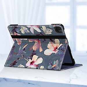 Fintie Folio Case for iPad Pro 12.9" 6th Generation 2022, Multi-Angle Smart Stand Cover w/Pencil Holder & Pocket, Also Fit iPad Pro 12.9 2021 5th & 2020 4th & 2018 3rd Gen, Blooming Hibiscus