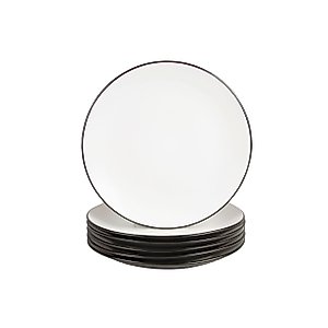 10 Strawberry Street Two Tone Coupe 8” Salad Plate Set Of 6, Black/White