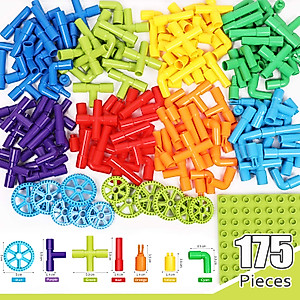 354 Pcs STEM Building Blocks Set Toy For Kid, Pipe Tube Sensory Toys with Wheels, Baseplate, Interlocking Storage Box, Kids Construction Building Blocks Educational Toy Gift For Toddler Boy Girl Child