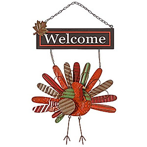 Ogrmar Vintage Metal Thanksgiving Turkey Wall Hanging Decoration Welcome Sign Front Door Ornament Festive Whimsical Halloween Christmas Decor