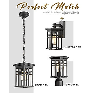 Dusk to Dawn Sensor Outdoor Wall Sconces - HWH Exterior Wall Mount Light Fixture Matte Black, 2-Pack Porch Lights for Garage, Doorway, Balcony, Garden, 5HD27B-PC-2PK BK