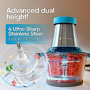 Tornado Electric Food Processor & Vegetable Chopper - Glass Food Processors, Meat Grinder, Food Chopper Electric, Mini Food Processor, Procesador de Alimentos Electrico, Small Blender Food Processor