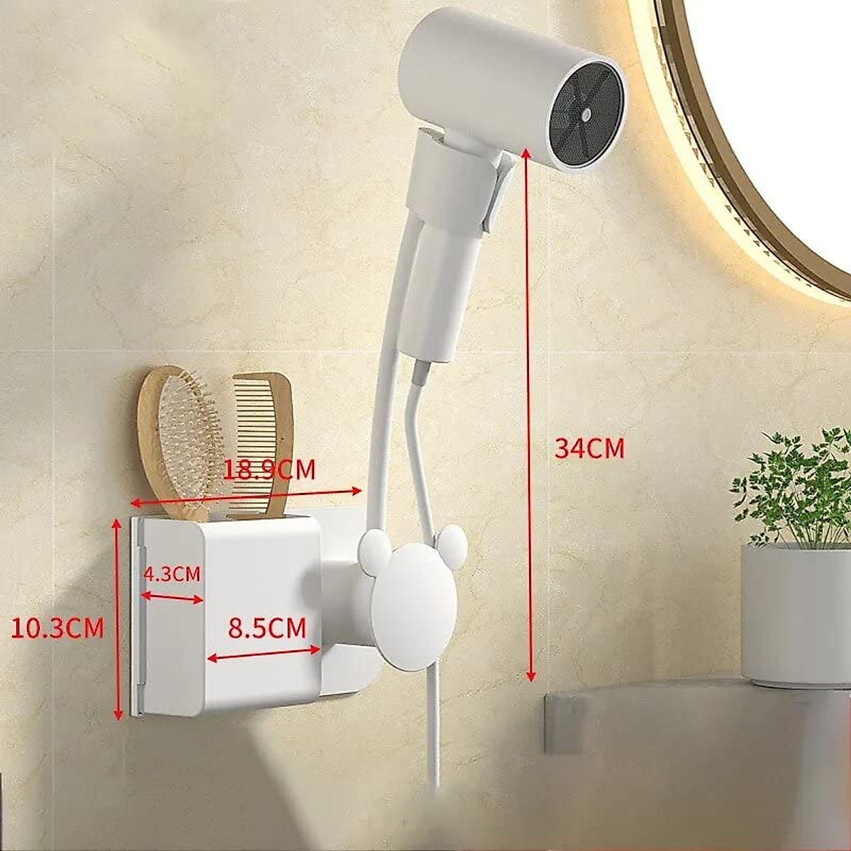 Hair Dryer Holder 360° Rotating Wall Mounted, Handsfree Hair Dryer Stand (White)
