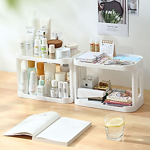 XUDAUP 2-Tier Bathroom Organizers Countertop Spice Rack Vanity Destop Storage Shelf Makeup Organization for Kitchen Bathroom Desk Office School (White)