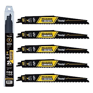 TOLESA 9 Inch 6/12 TPI Reciprocating Saw Blades for Wood and Nail-Embedded Wood Demolition, 5 Pack Bi-Metal Reciprocating Saw Blade for Fast & Smooth Cutting