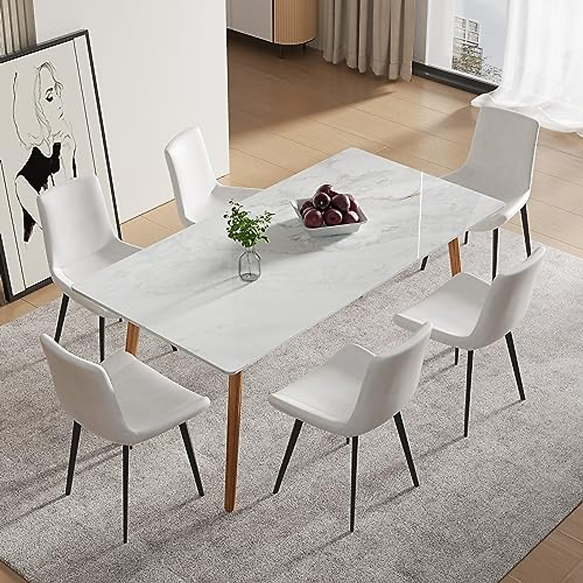 Miereirl Dining Chairs Set of 4 with PU Cushion Mid Century Modern Metel Legs for Indoor Kitchen & Dining Room Chairs Comfortable Chairs Suitable for Home Coffee White