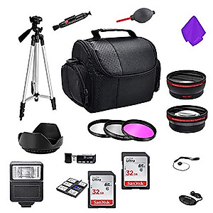 MJ EOS Rebel 2000D Digital SLR Camera with 18-55mm f3.5-5.6 Zoom Lens + 2X 32GB Sandisk SD Card + Wide and Telephoto Lens + Tripod + Gadget Bag + Deluxe Accessory Bundle, Black (Canon 2000D)
