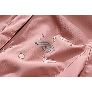 OTU Women's Waterproof Rain Jacket Lightweight Hooded Raincoat for Hiking Travel Outdoor Pink XL