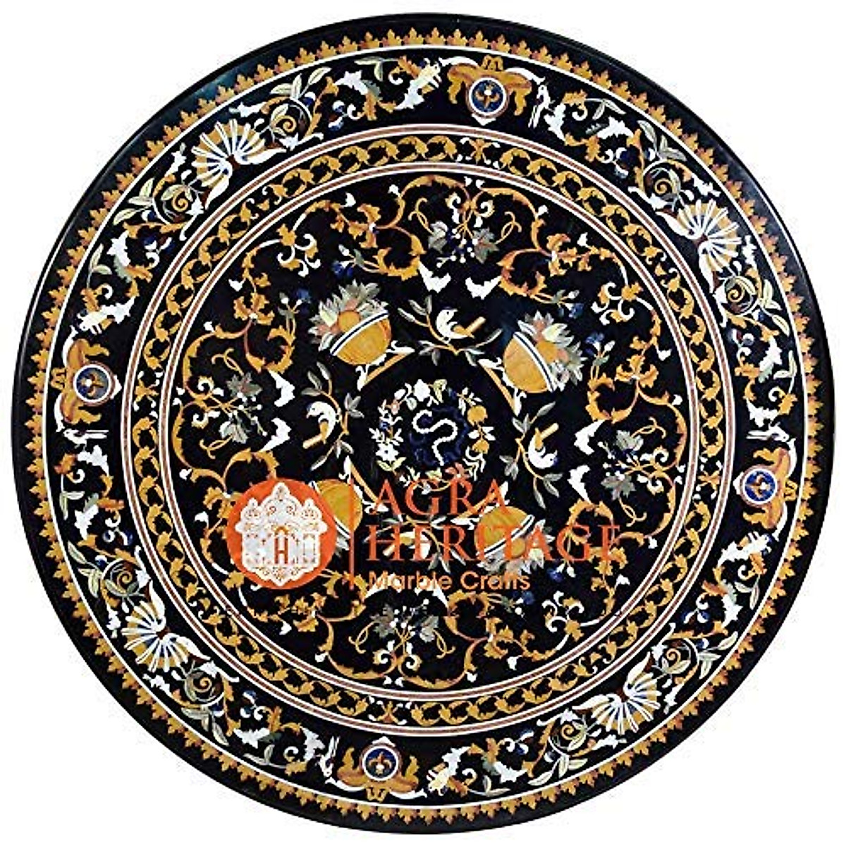 Black 49" Marble Dining Round Table Top Pietra Dura Italian Inlay Hallway Furniture Decor