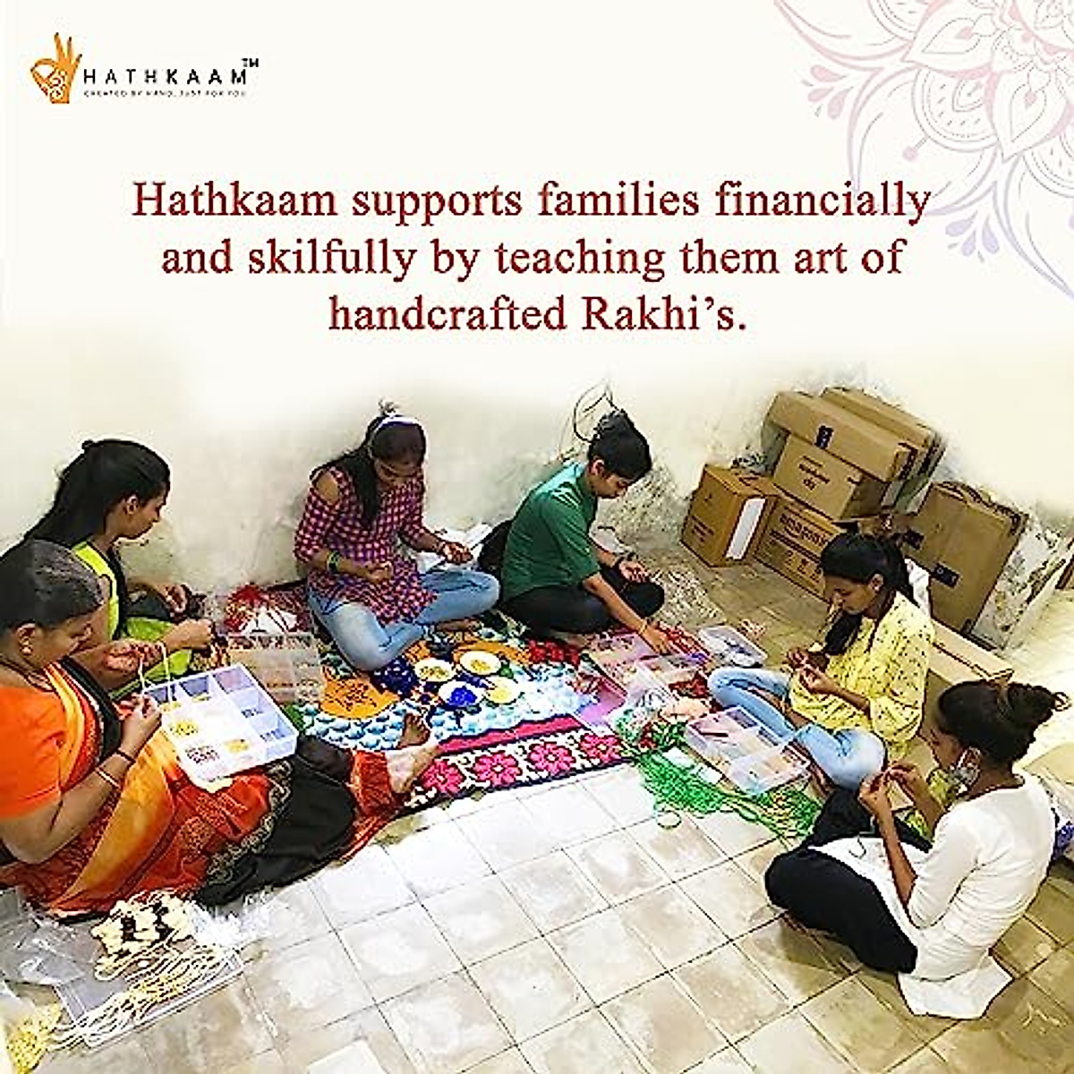 HATHKAAM Rakhi Lumba Set Designer Rakhi with Kundan Lumba for Brother Bhabhi Traditional Handmade Rakhi Lumba Set for Bhai Bhabhi Lumba Rakhi Set for Bhaiya Bhabhi Gift for Rakhsha Bandhan (HKRL017A)