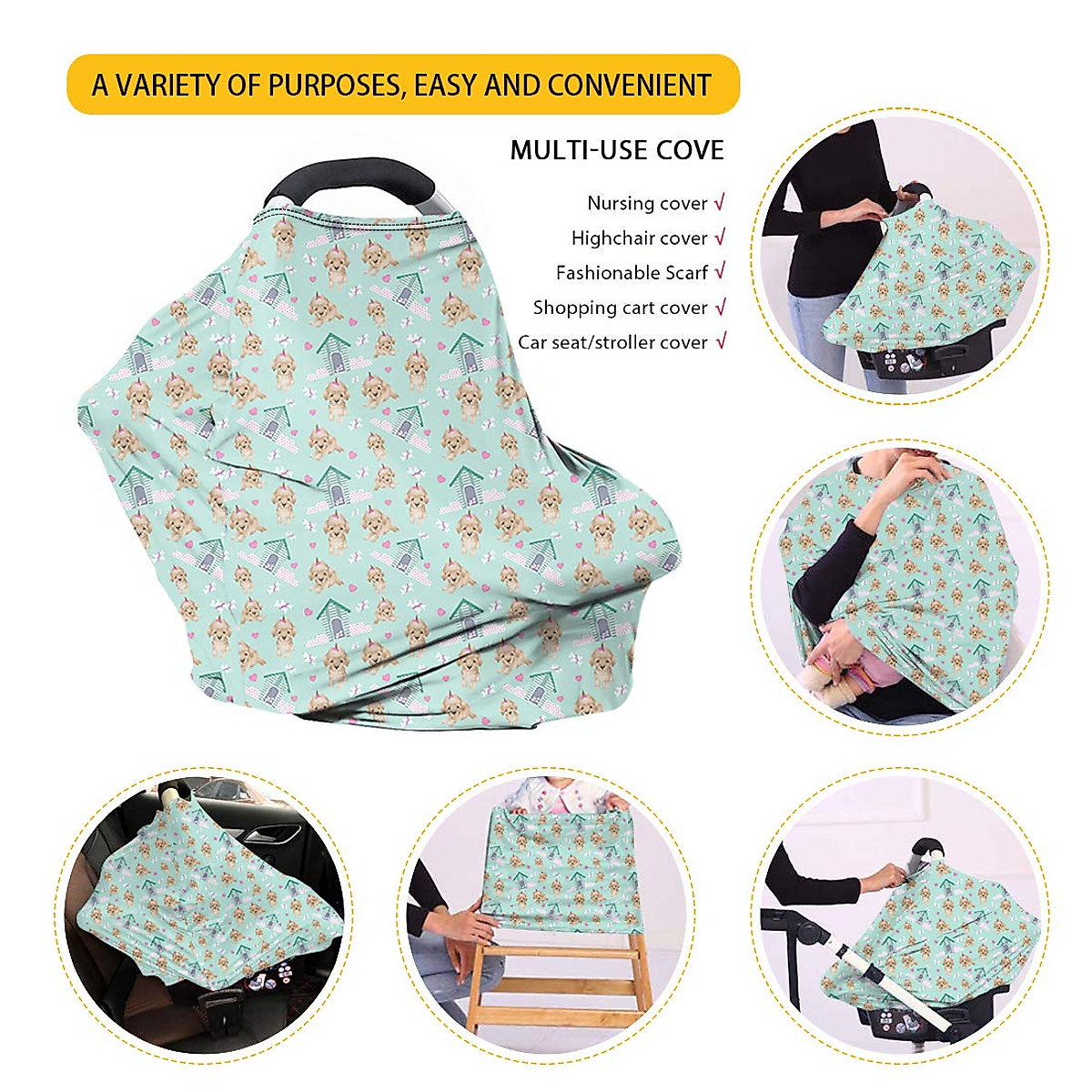 JOAIFO Solid Color Car Seat Nursing Breastfeeding Cover, Multi Use Cover Cozy Carseat Canopy Cover, Infant Babies Stroller Cover,Ultra Soft Stretchy Nurse Gifts Moss Green Breastfeeding Cover