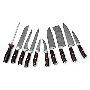 randy Handmade Damascus Kitchen Chef Knife Set - Professional Damascus Steel Knife Set - 10 pcs Japanese Damascus Knife Set With Leather Bag/Case(10801)