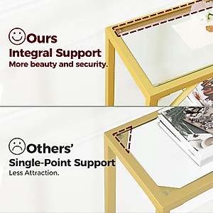 MAHANCRIS Console Table, 40.2” Modern Sofa Table, Tempered Glass Hallway Table, Slim Couch Table, Narrow Sofa Table with Metal Frame, Easy to Install, for Entryway, Living Room, Gold CTJ101B01