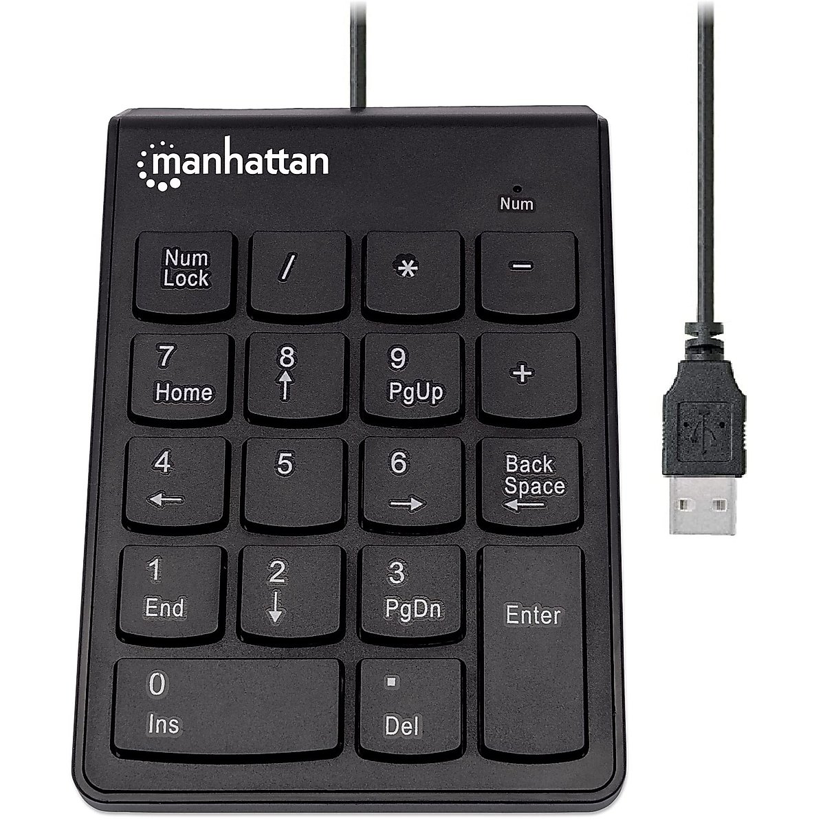 MANHATTAN Wired USB Numeric Keypad – 18 Full Size Keys & Ultra Slim Lightweight Ergonomic Number Pad Design - for Laptop, Desktop, Computer, PC – 3 Yr Mfg Warranty - Black, 179911