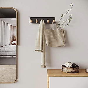 Faveaux Wall Mounted Coat Rack Wood Wall Hooks Hanging Hanger Pegs Metal Wooden Modern Boho Accordion Wall Room Decor Clothing, Coats, Towel, Hat, Scarf Rack Wall Mount, Heavy Duty Black Pack of 1