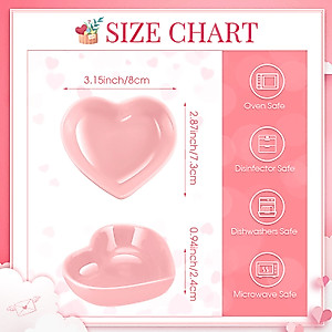 Zopeal Heart Shaped Bowls Ceramic Dishes Valentine's Day Plates Multipurpose Salad Appetizer Plates Cooking Gifts for Candy Sauce Sushi Dipping Serving Wedding Anniversary Mother's Day(Pink, 12 Set)