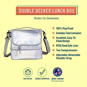 Wildkin Two Compartment Insulated Lunch Bag for Boys & Girls, Perfect for Early Elementary Lunch Box Bag, Ideal Size for Packing Hot or Cold Snacks for School & Travel Lunch Bags (Holographic)
