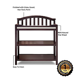 Sorelle Furniture Berkley Changing Table and Changing Pad, Dressing and Diaper Changing Table for Baby Room, Nursery Furniture for Infant -Espresso