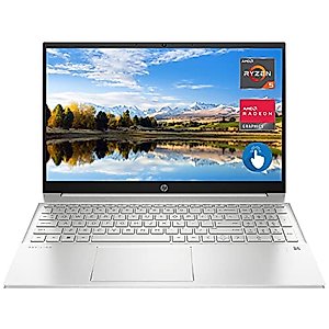 HP Pavilion 15 Laptop, 15.6" FHD Touchscreen, AMD Ryzen 5 5500U Processor, 32GB RAM, 1TB SSD, Backlit Keyboard, WiFi 6, Fingerprint Reader, B&O Audio, Webcam, Windows 11 Home, Silver
