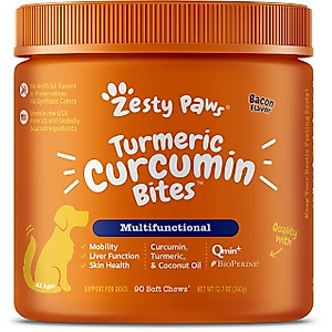 Zesty Paws Glucosamine for Dogs - Hip & Joint Health Soft Chews with Chondroitin & MSM + Turmeric Curcumin for Dogs - with 95% Curcuminoids for Hip & Joint