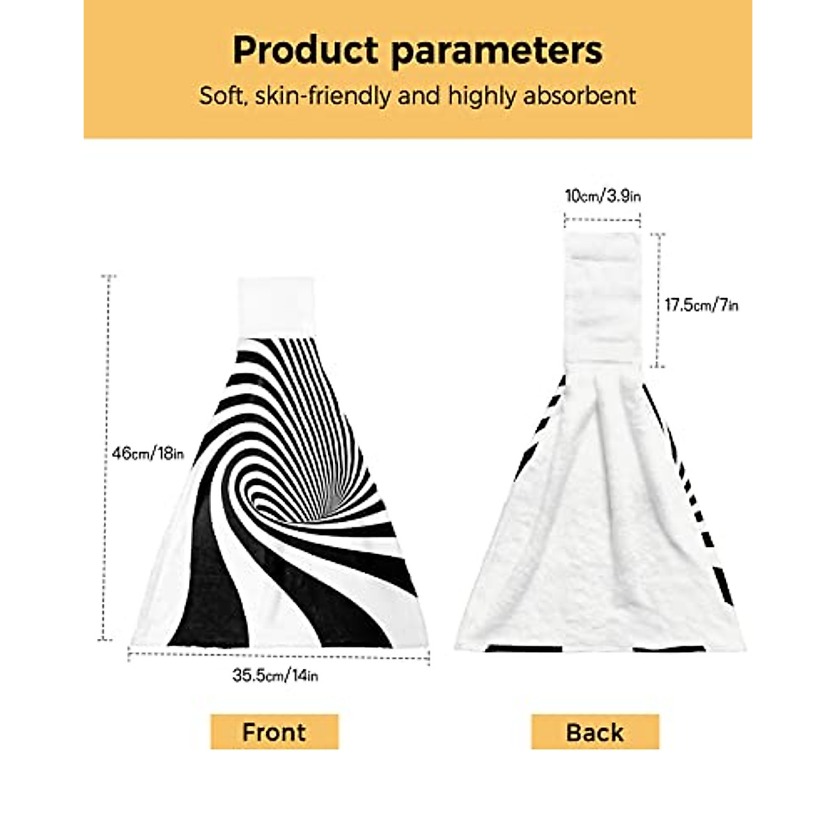 Kewadony 2 Pack Hanging Kitchen Hand Towels, Black White Striped Hand Tie Towels with Hanging Loop, Line Geometric Modern Abstract Art Soft Absorbent Towels Set for Bathroom and Kitchen