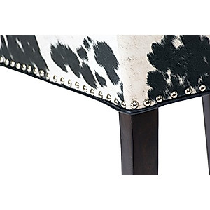 Sole Designs Rexford Collection Faux Leather and Fabric Upholstered Wingback Dining Chair with Holstein Pattern and Nailhead Trim, Set of 2, Black