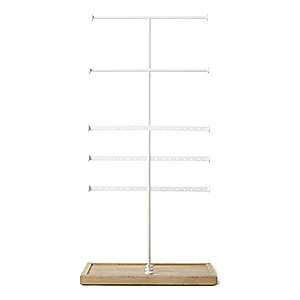 Umbra Trigem Tiered Tabletop Jewelry Organizer Freestanding Hanging Necklace, Earring and Bracelet Display, 5, White Natural